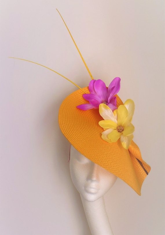 Yellow fascinator yellow hat yellow Ascot Derby races hat | Etsy