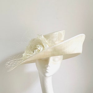 Large Ivory Wide Brim Hat, Mother of the Bride Hat, Ivory Fascinator ...