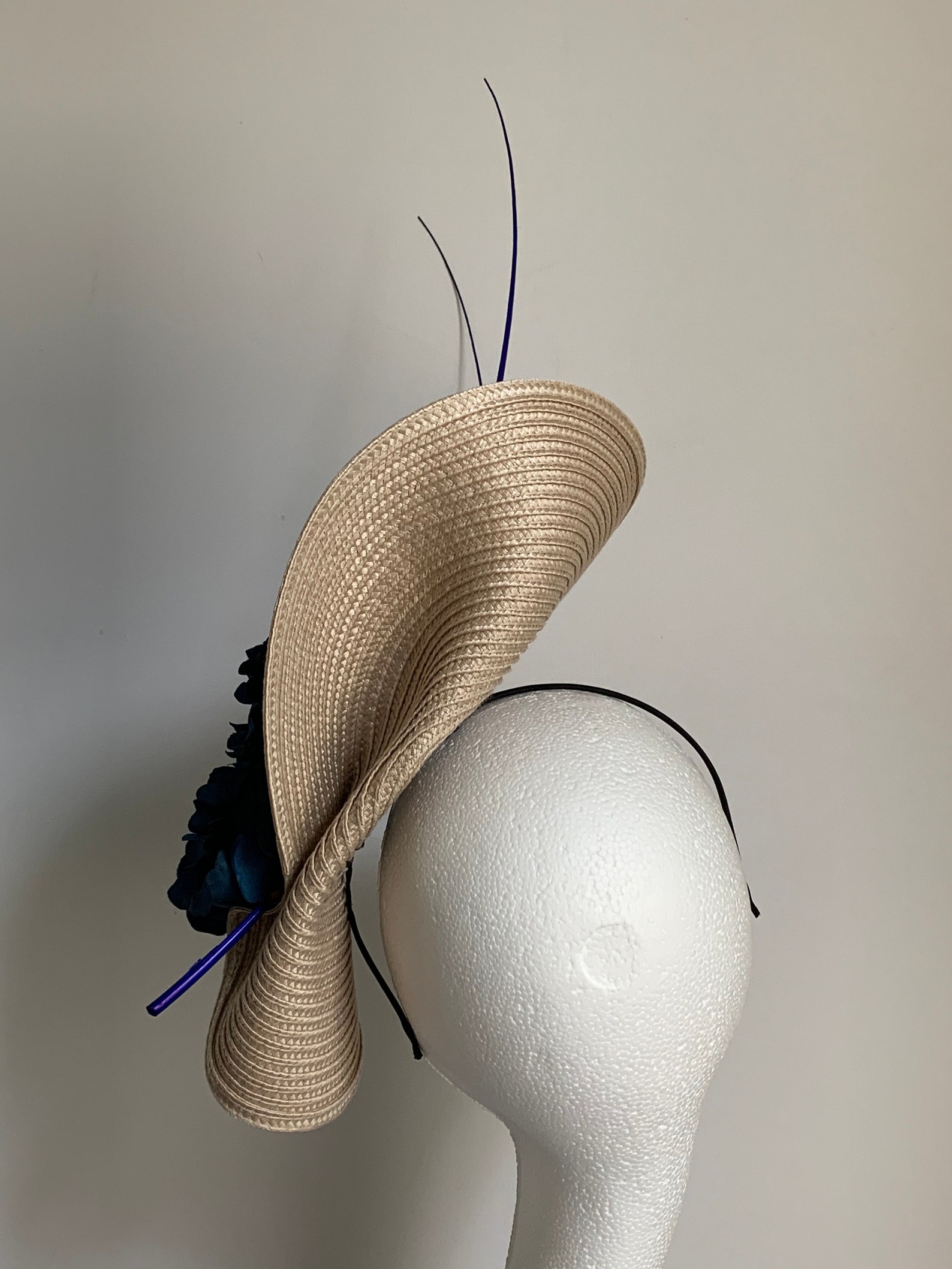 Navy Blue Beige Fascinator Hat, Navy Beige Fascinator Headpiece Wedding ...