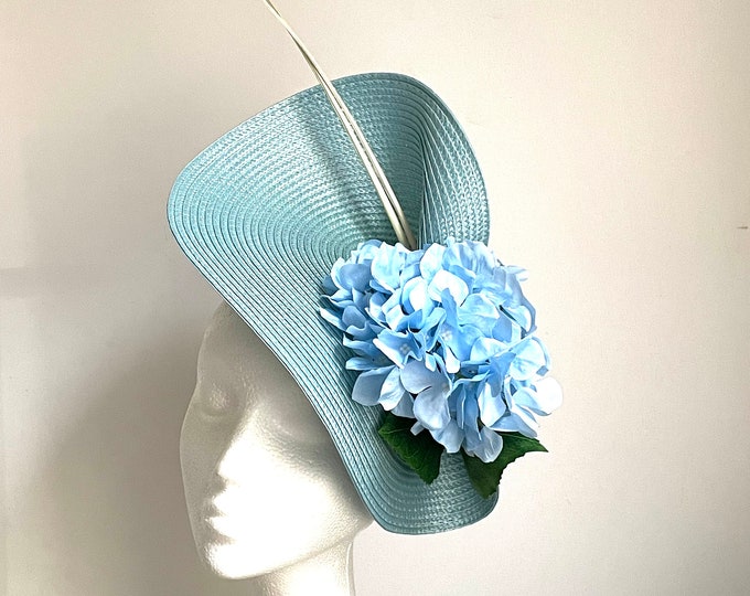 Light Blue Hydrangea Disc Hat, Pale Blue Kentucky Derby Fascinator Hat ...