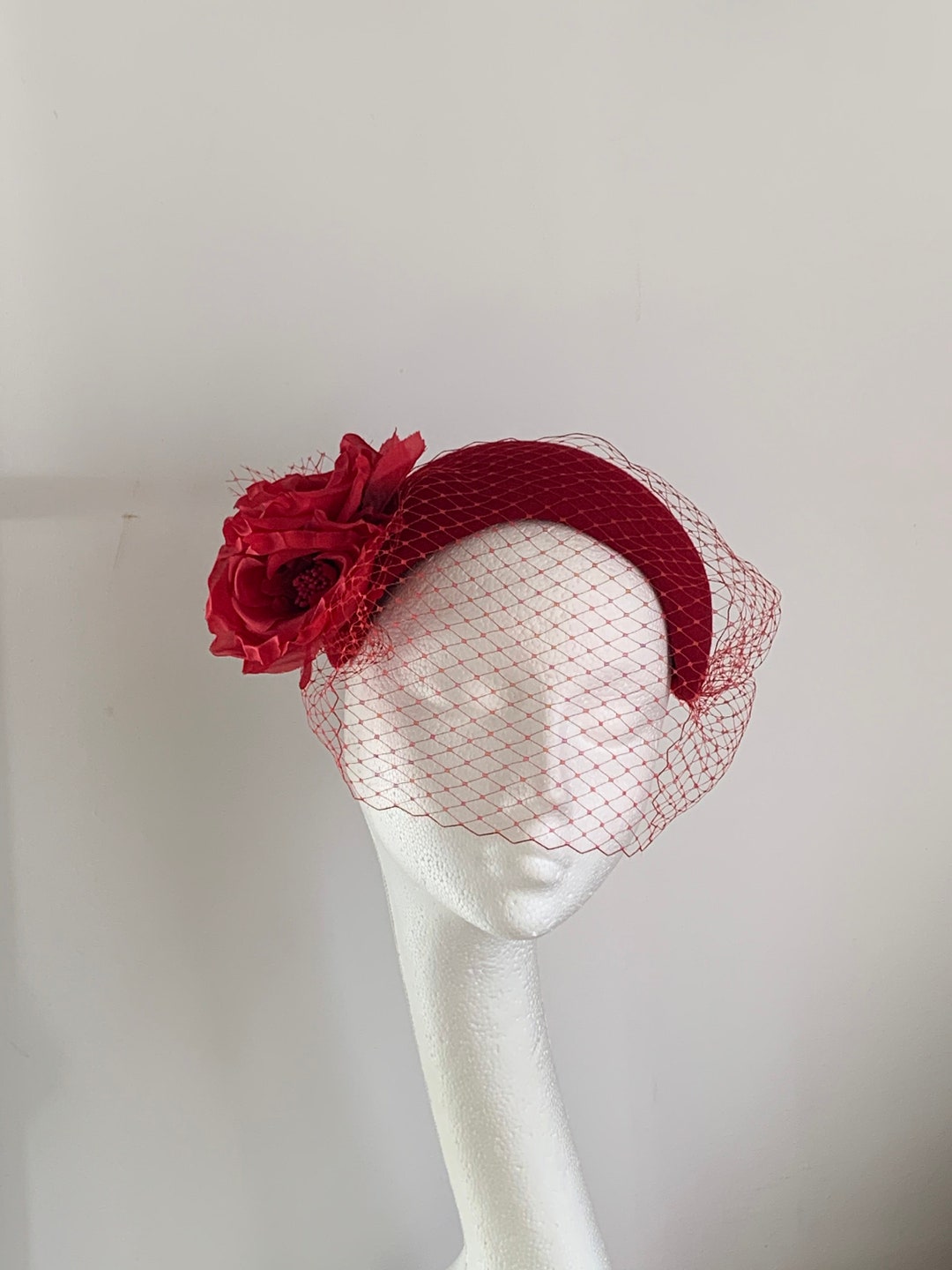 Red Headpiece, Bridal Cocktail Hat Fascinator, Wedding Birdcage ...