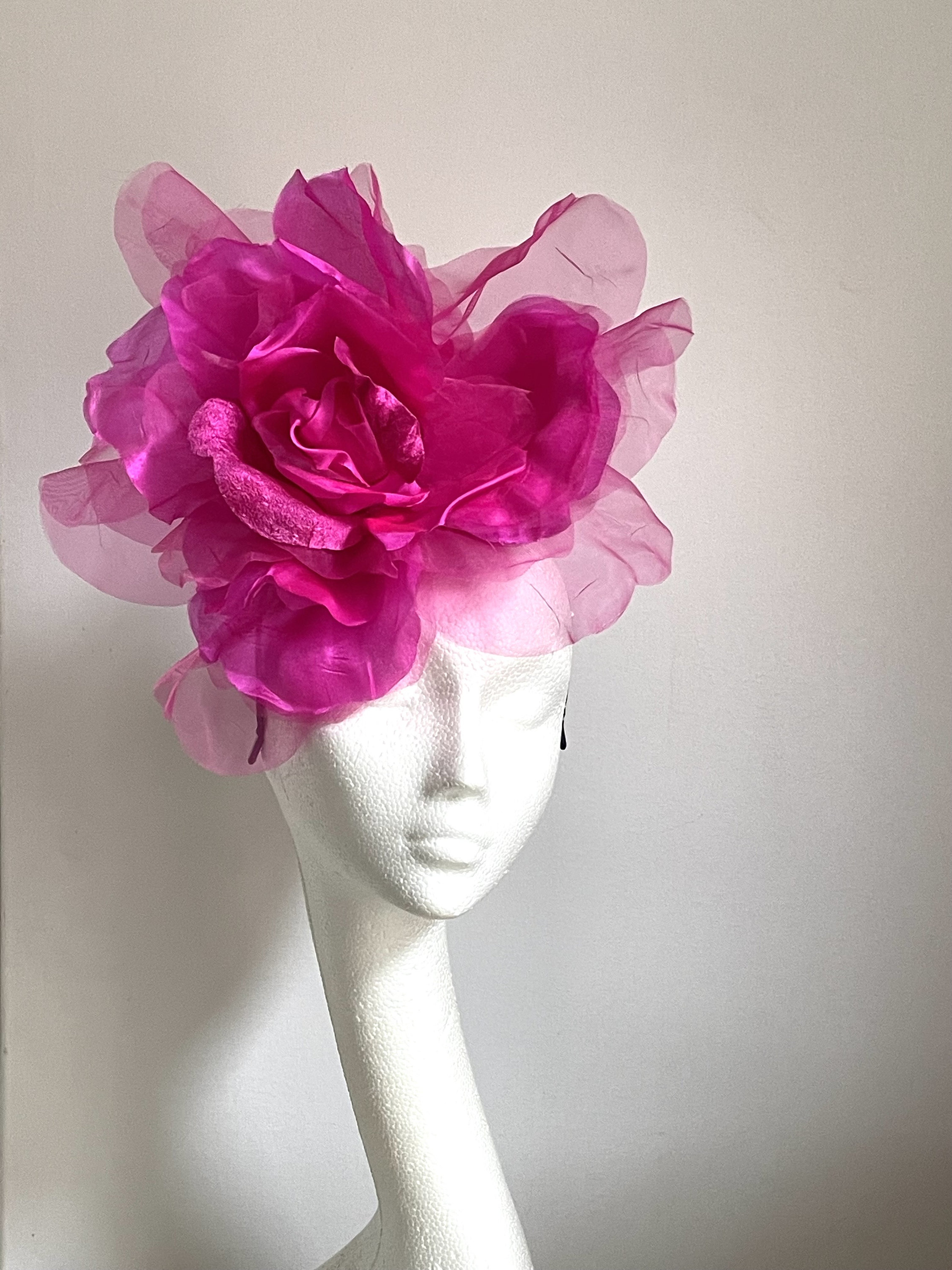 Large Giant Hot Pink Flower Hat, Bright Pink Mother of Bride Hat, Giant ...