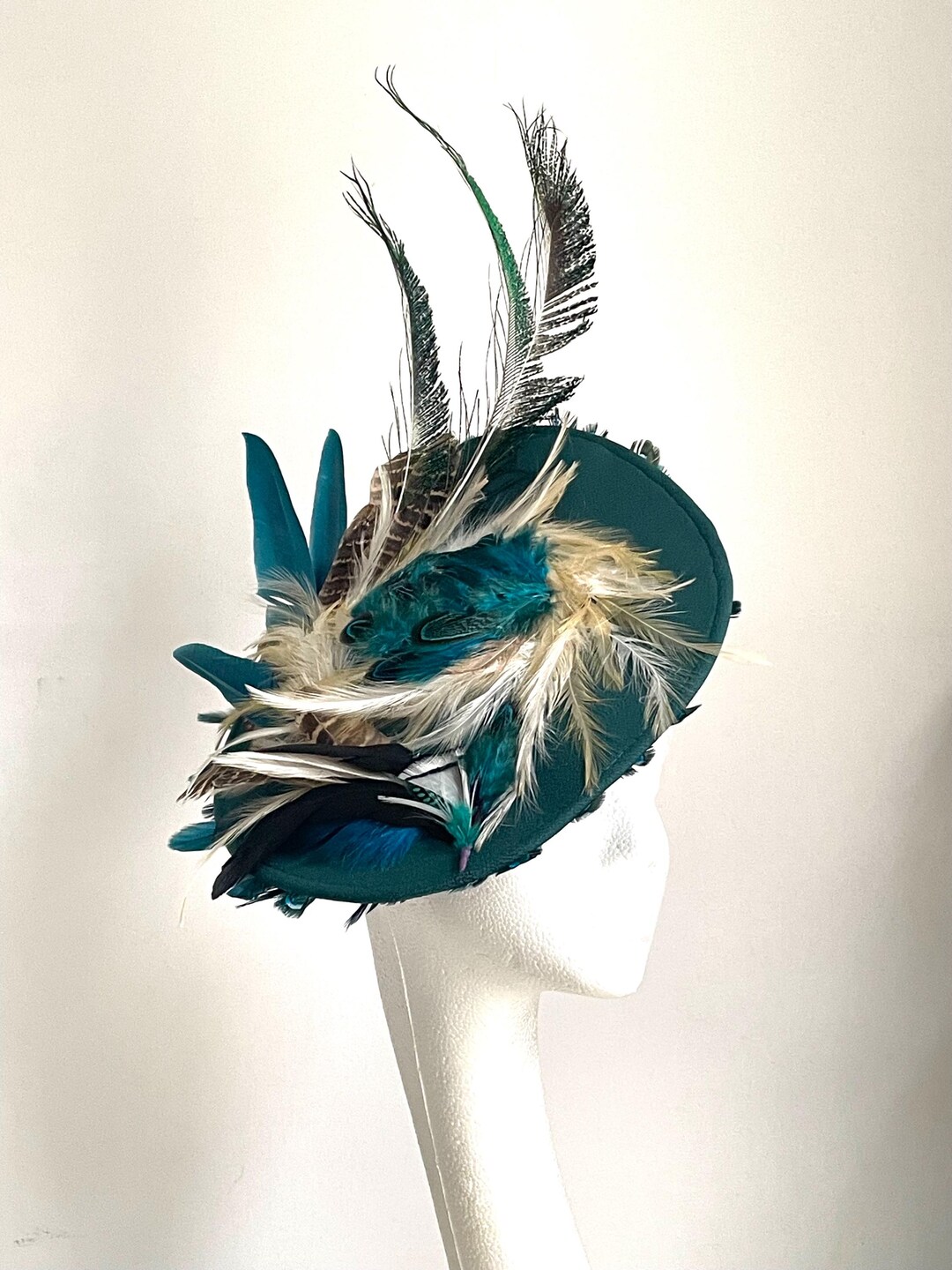Teal Blue Hat, Teal Fascinator, Green Feather Wedding Fascinator, Green ...