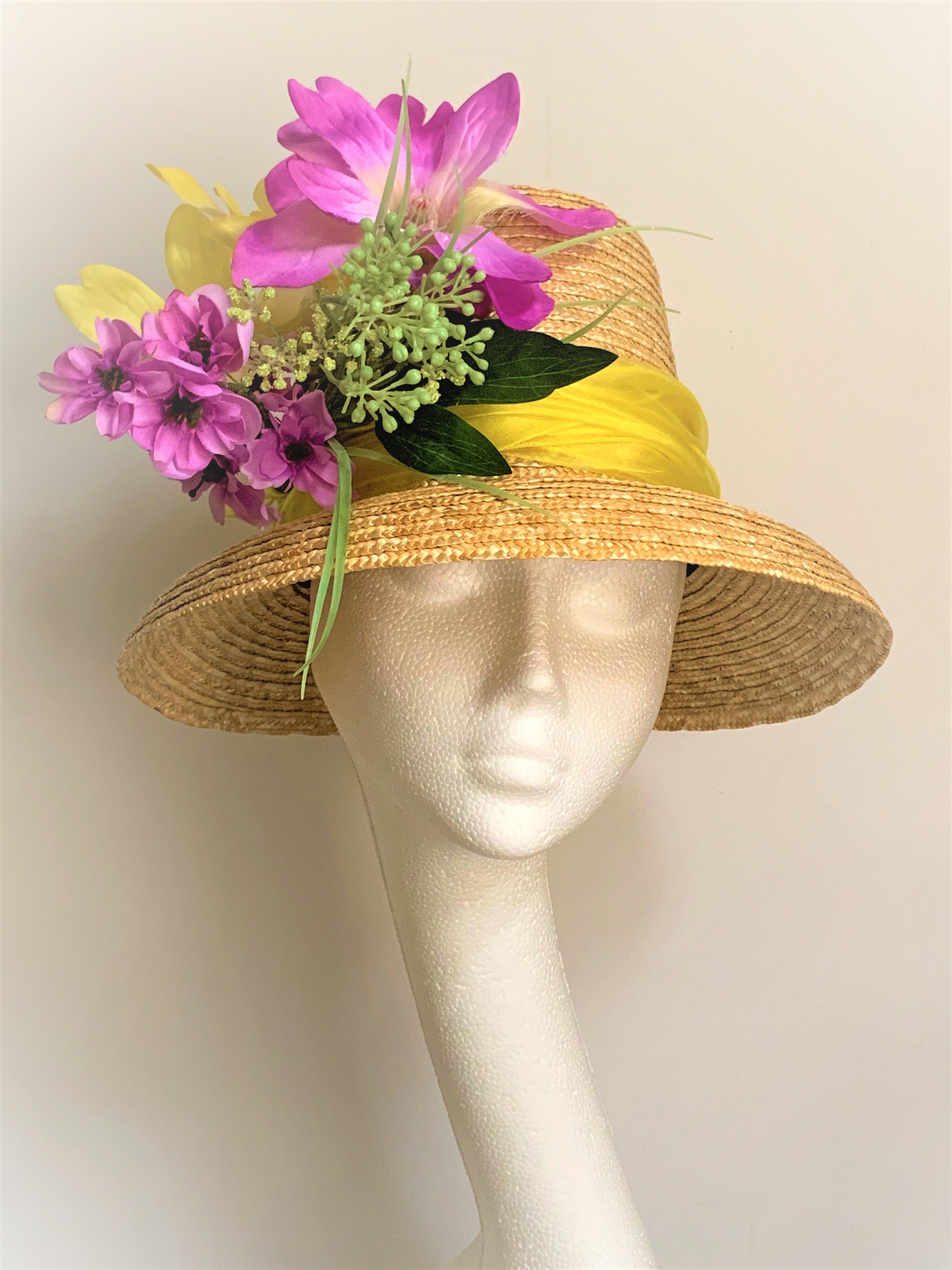 Straw Hat Flower Straw Hat Kentucky Derby Straw Hat Ascot - Etsy