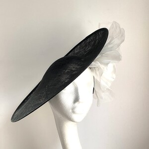 Black Royal Ascot Hat, Giant White and Black Disc Hat, Large Black ...