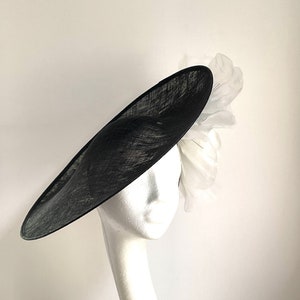 Black Royal Ascot Hat, Giant White and Black Disc Hat, Large Black ...