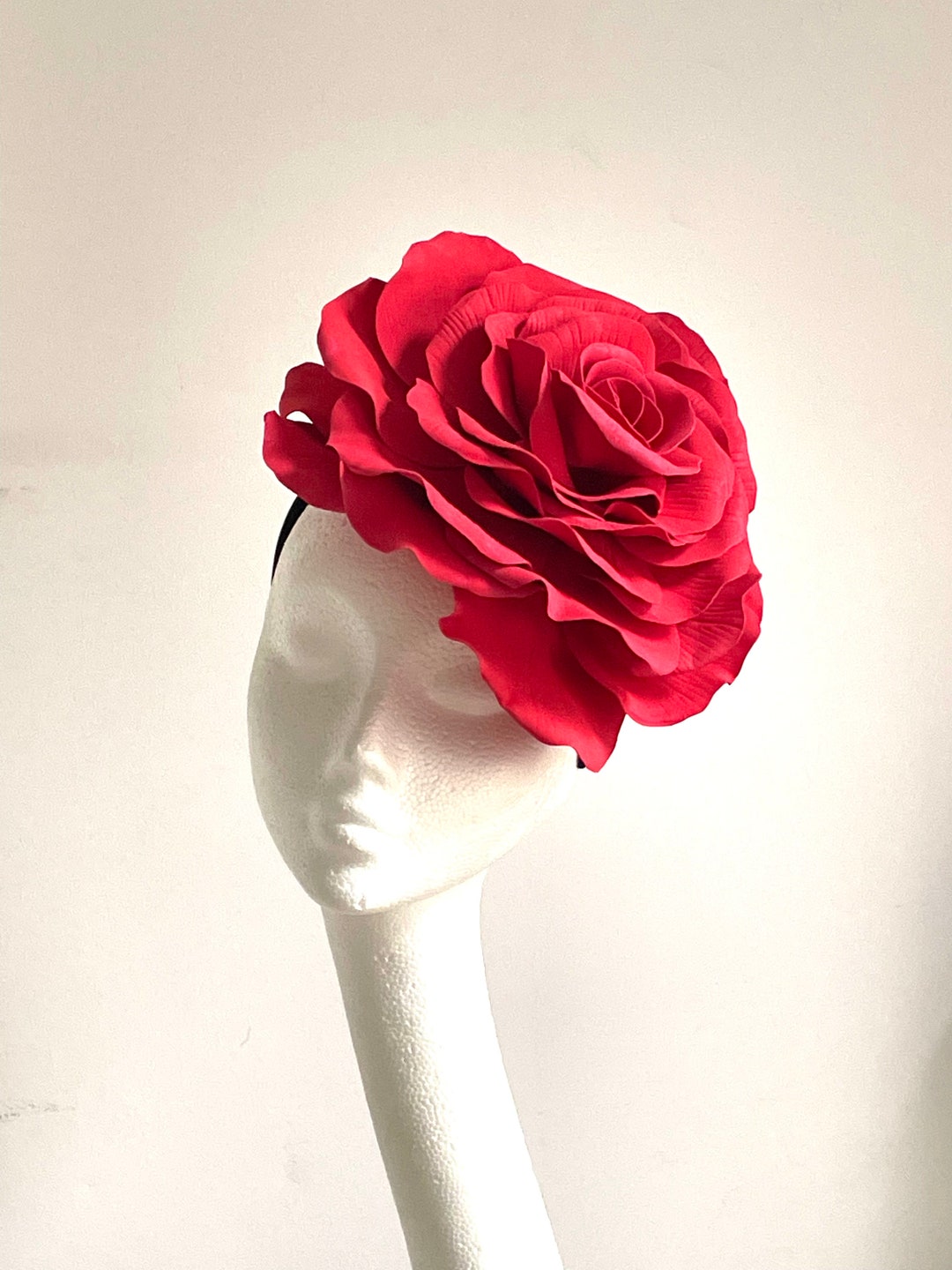 Red Kentucky Derby Hat, Giant Red Flower Fascinator Hat, Large Red Rose ...