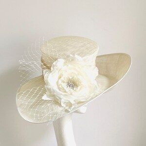 Large Ivory Wide Brim Hat, Mother of the Bride Hat, Ivory Fascinator ...
