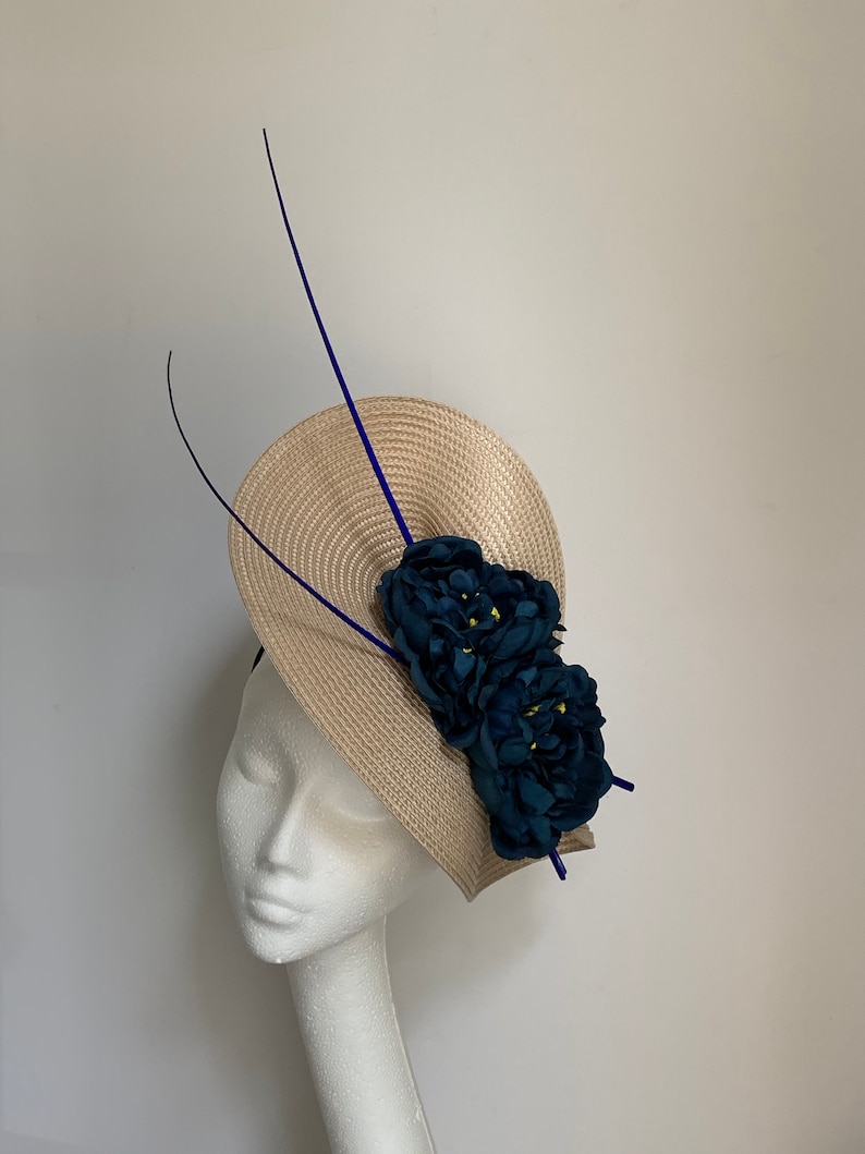 Navy Blue Beige Fascinator Hat, Navy Beige Fascinator Headpiece Wedding ...