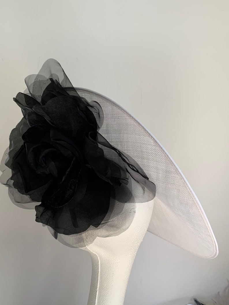 White Royal Ascot Hat Giant White and Black Disc Hat Large - Etsy