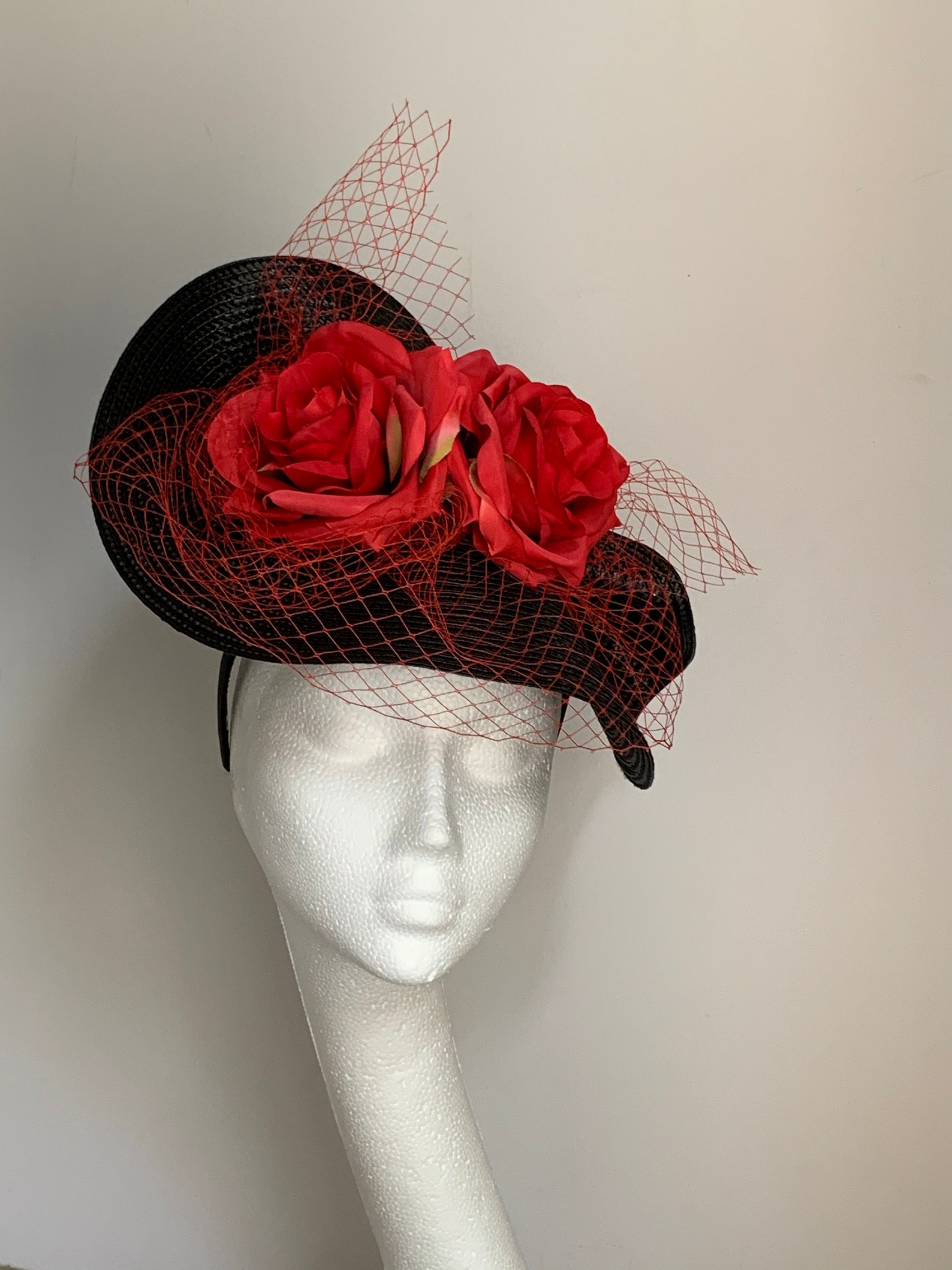Black Red Hat Black Red Fascinator Black Red Hat Wedding - Etsy