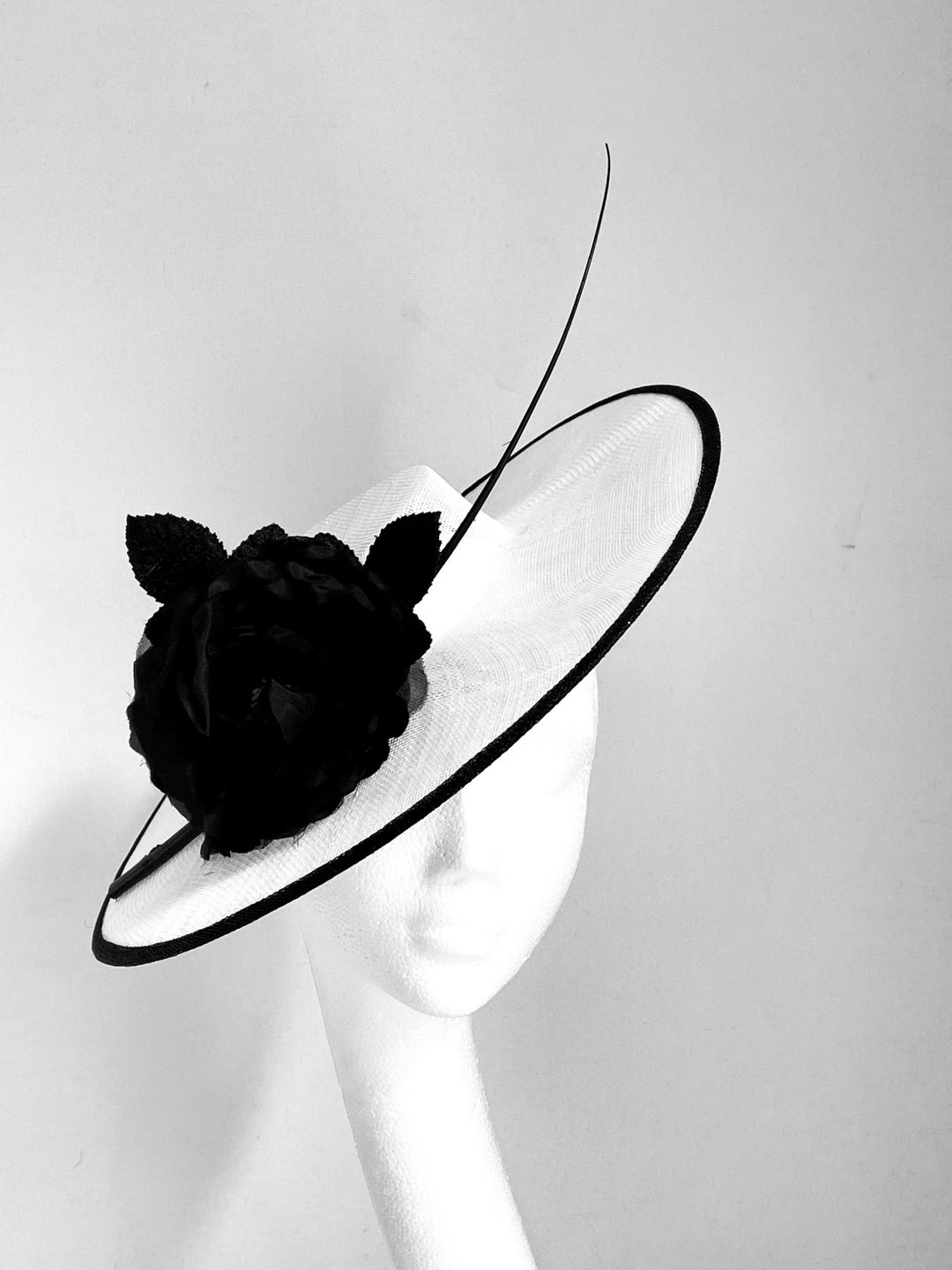 White Boater Hat, White and Black Royal Ascot Hat, White and Black ...