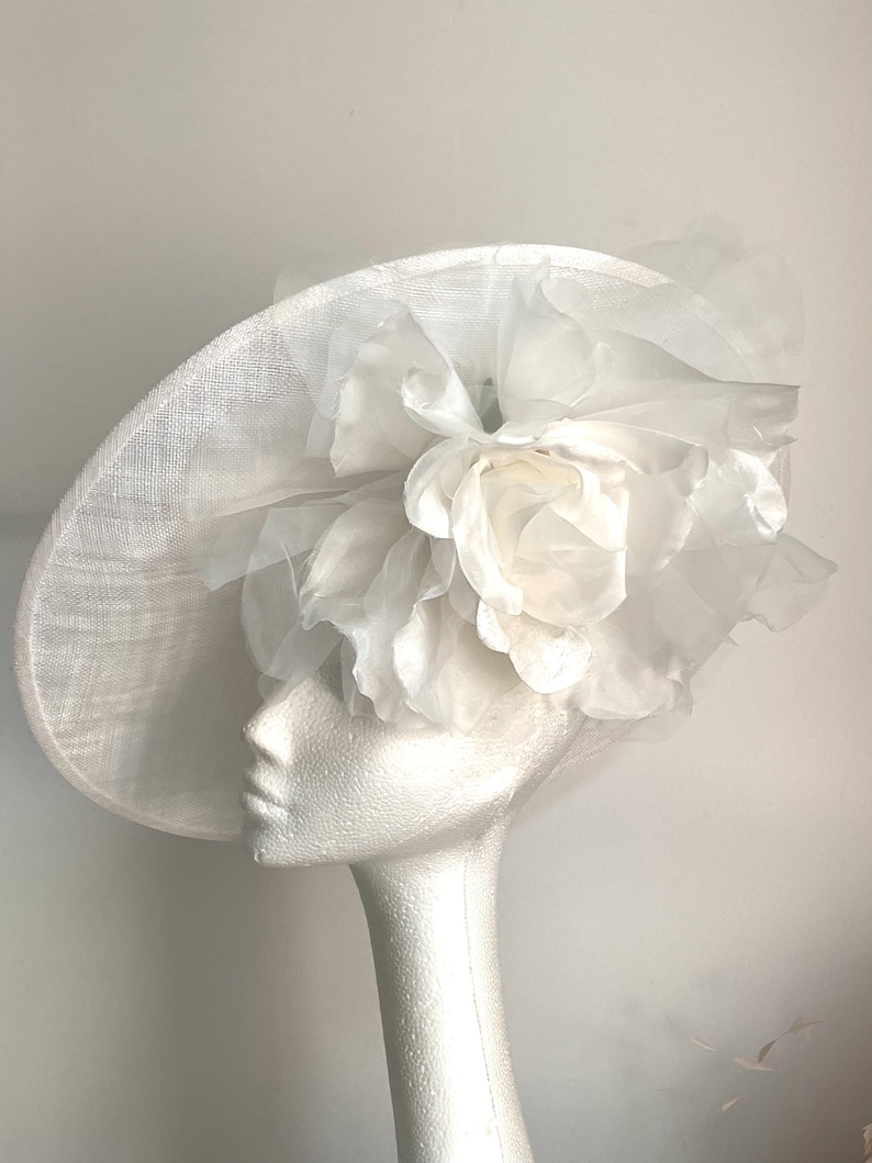 Kentucky Derby Hat, Large White Saucer Disc Hat, White Mother of Bride ...