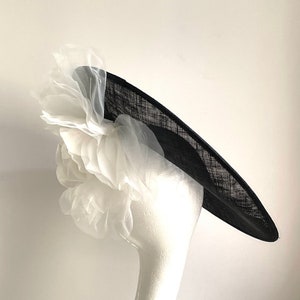 Black Royal Ascot Hat, Giant White and Black Disc Hat, Large Black ...