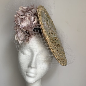 Straw Fascinator, Straw Disc Hat, Straw Wedding Hat, Hydrengea ...