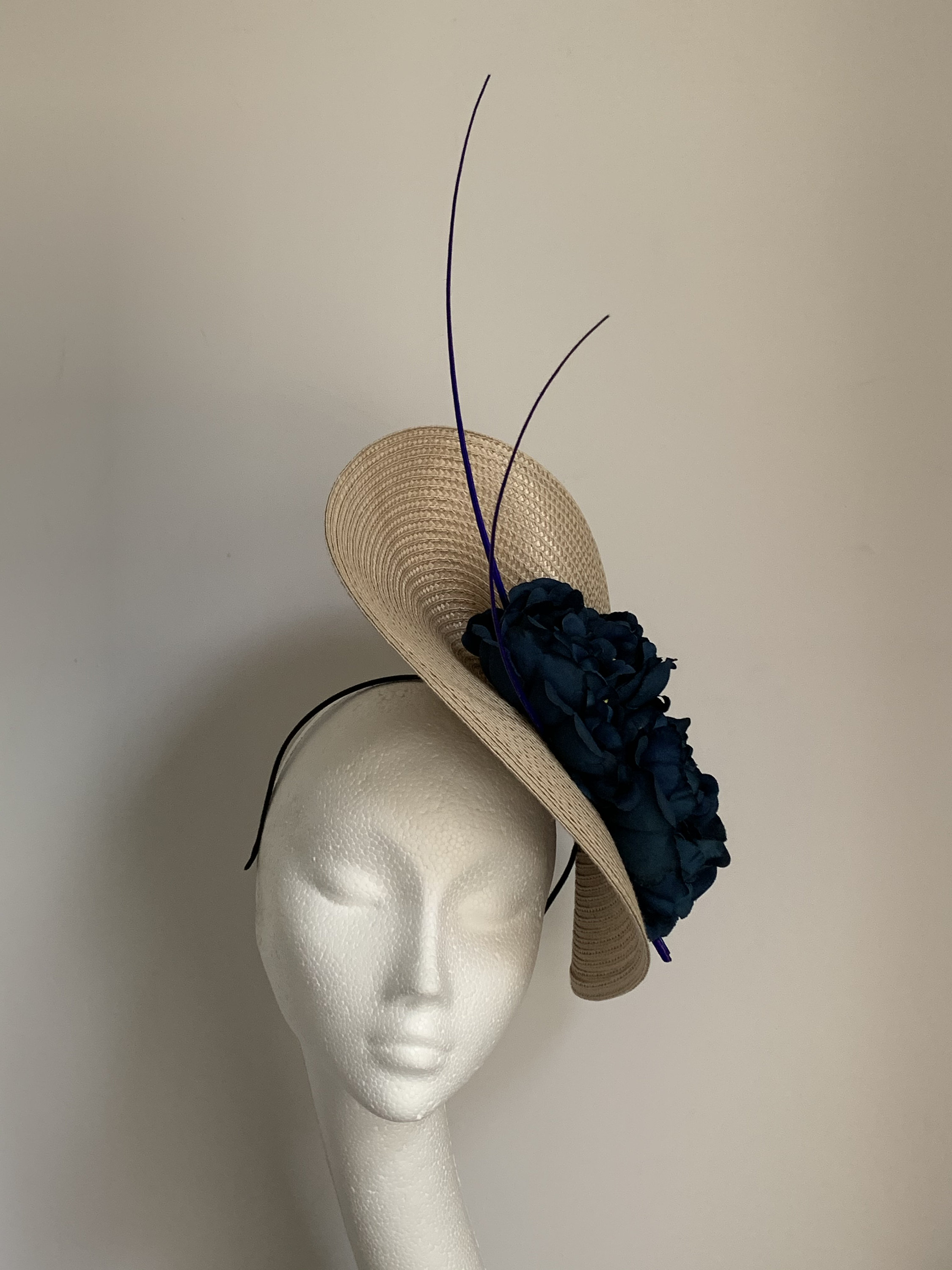Navy Blue Beige Fascinator Hat, Navy Beige Fascinator Headpiece Wedding ...