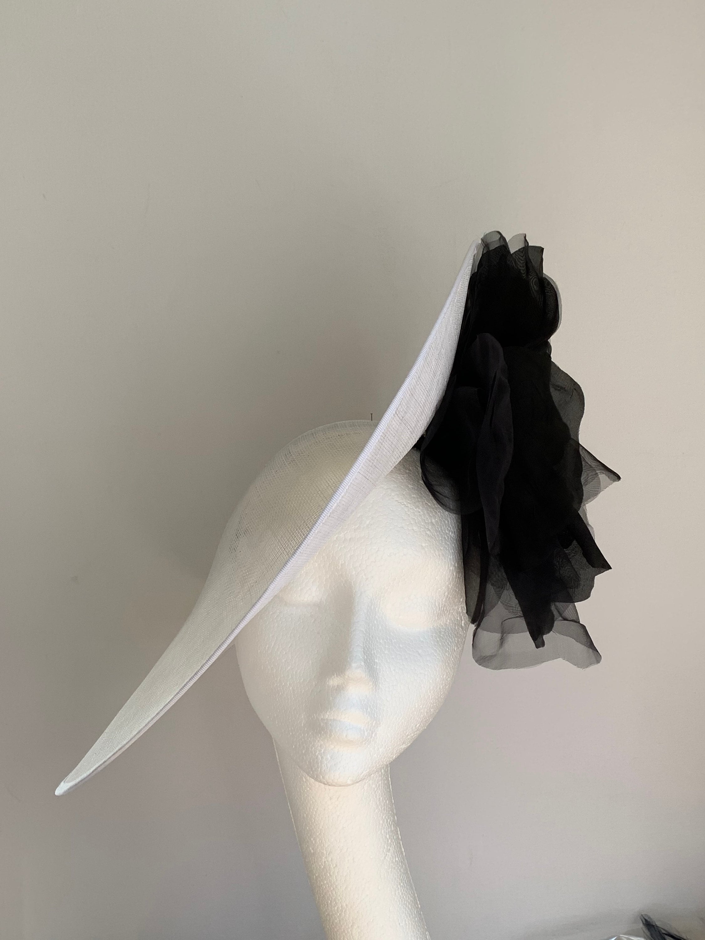 White Royal Ascot Hat, Giant White and Black Disc Hat, Large Black ...