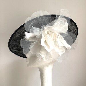 Black Royal Ascot Hat, Giant White and Black Disc Hat, Large Black ...