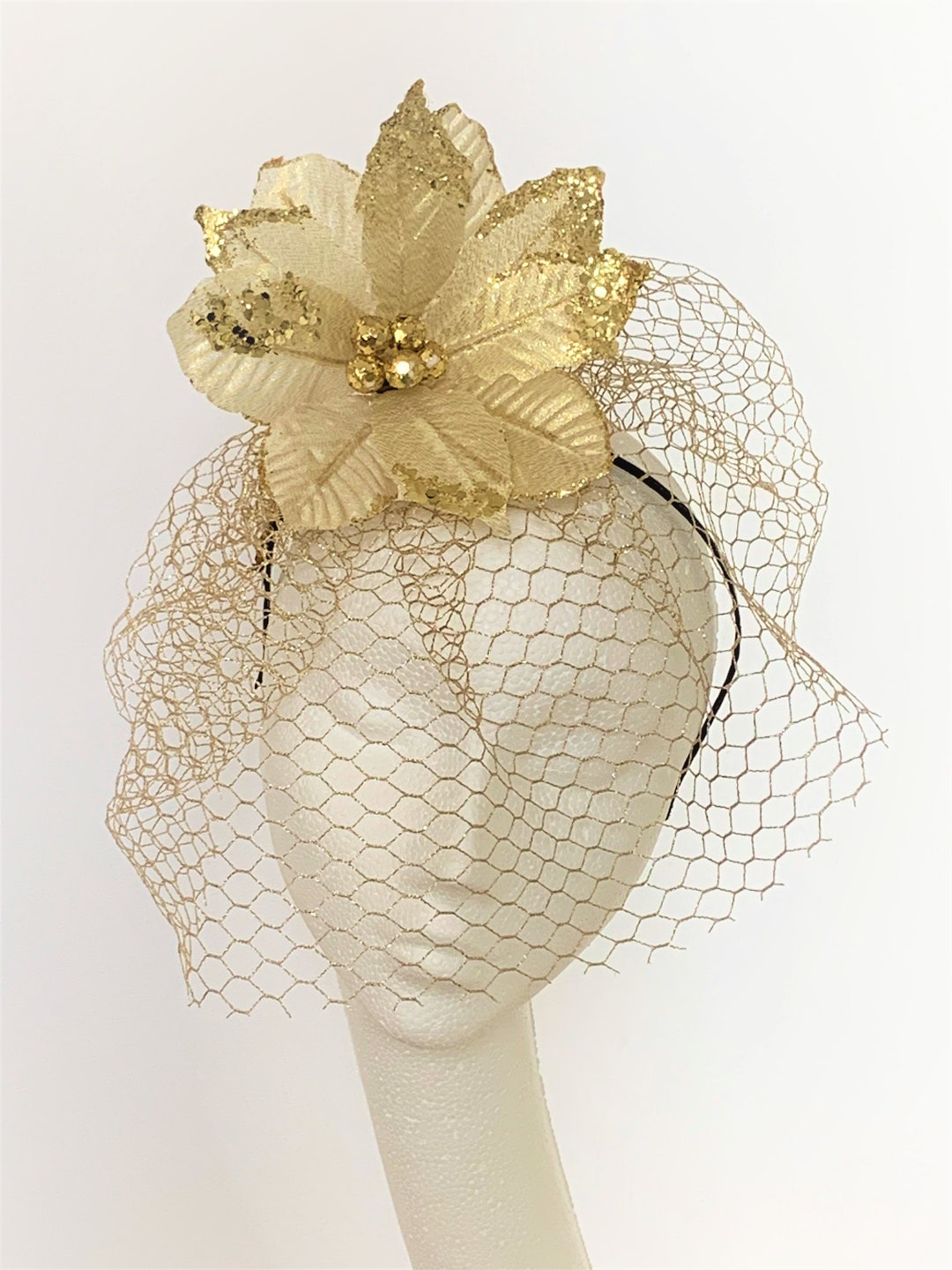 Christmas Headpiece, Gold Christmas Fascinator, Gold Fascinator Hat ...