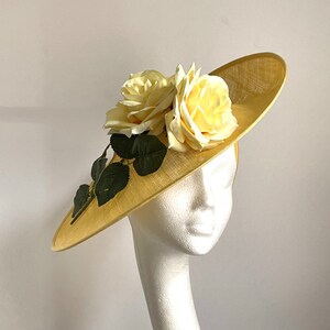 Large Yellow Saucer Hat, Mother of the Bride Hat, Yellow Fascinator ...