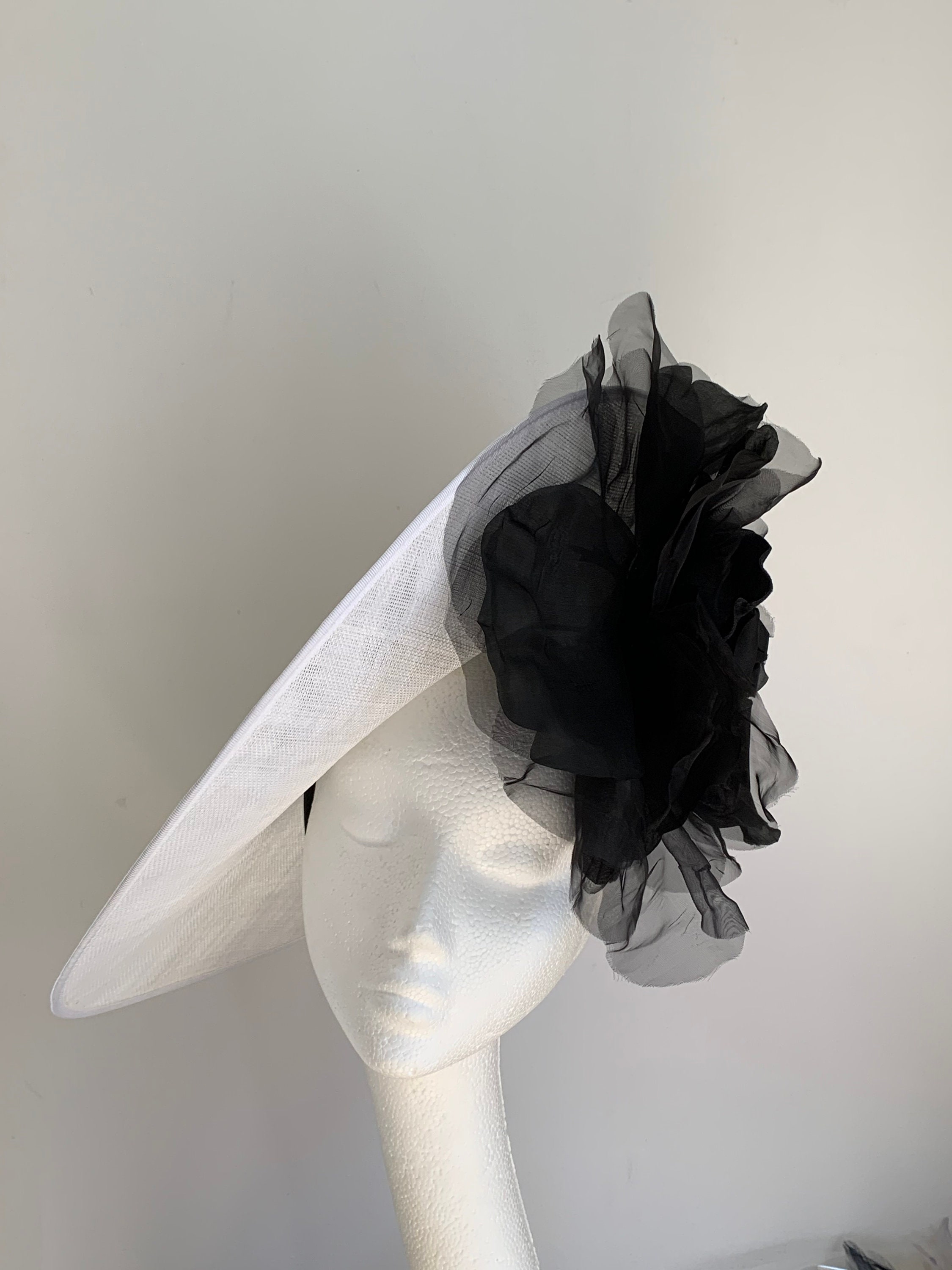 White Royal Ascot Hat Giant White and Black Disc Hat Large | Etsy