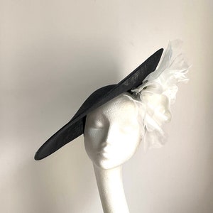 Black Royal Ascot Hat, Giant White and Black Disc Hat, Large Black ...