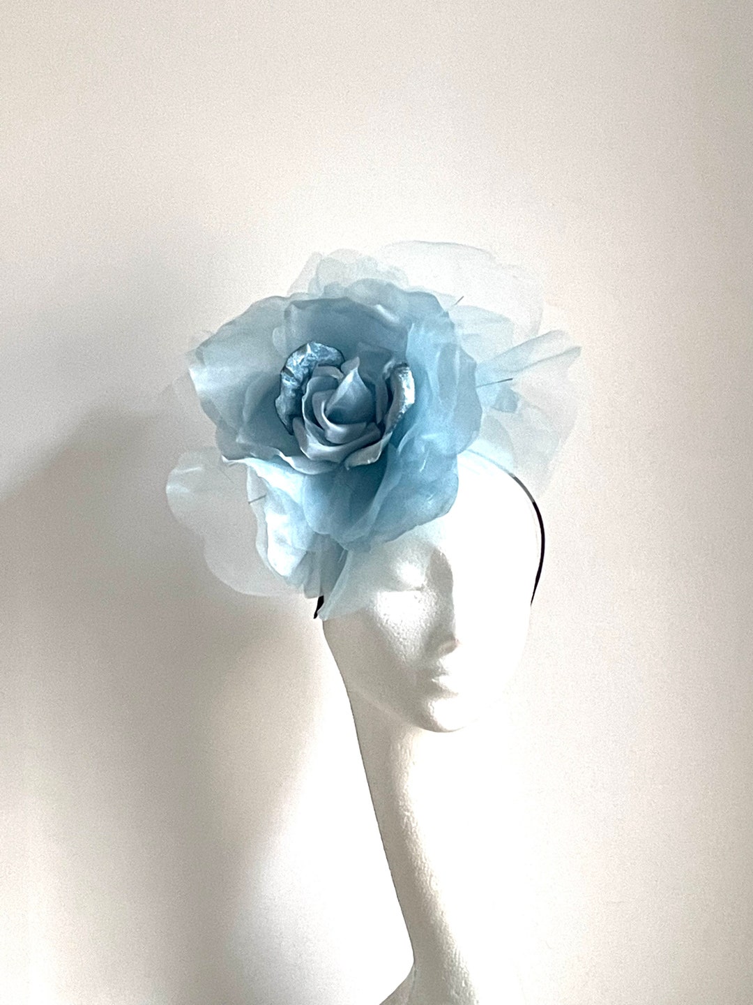 Large Blue Flower Hat, Pale Blue Mother of Bride Hat, Blue Giant Flower ...