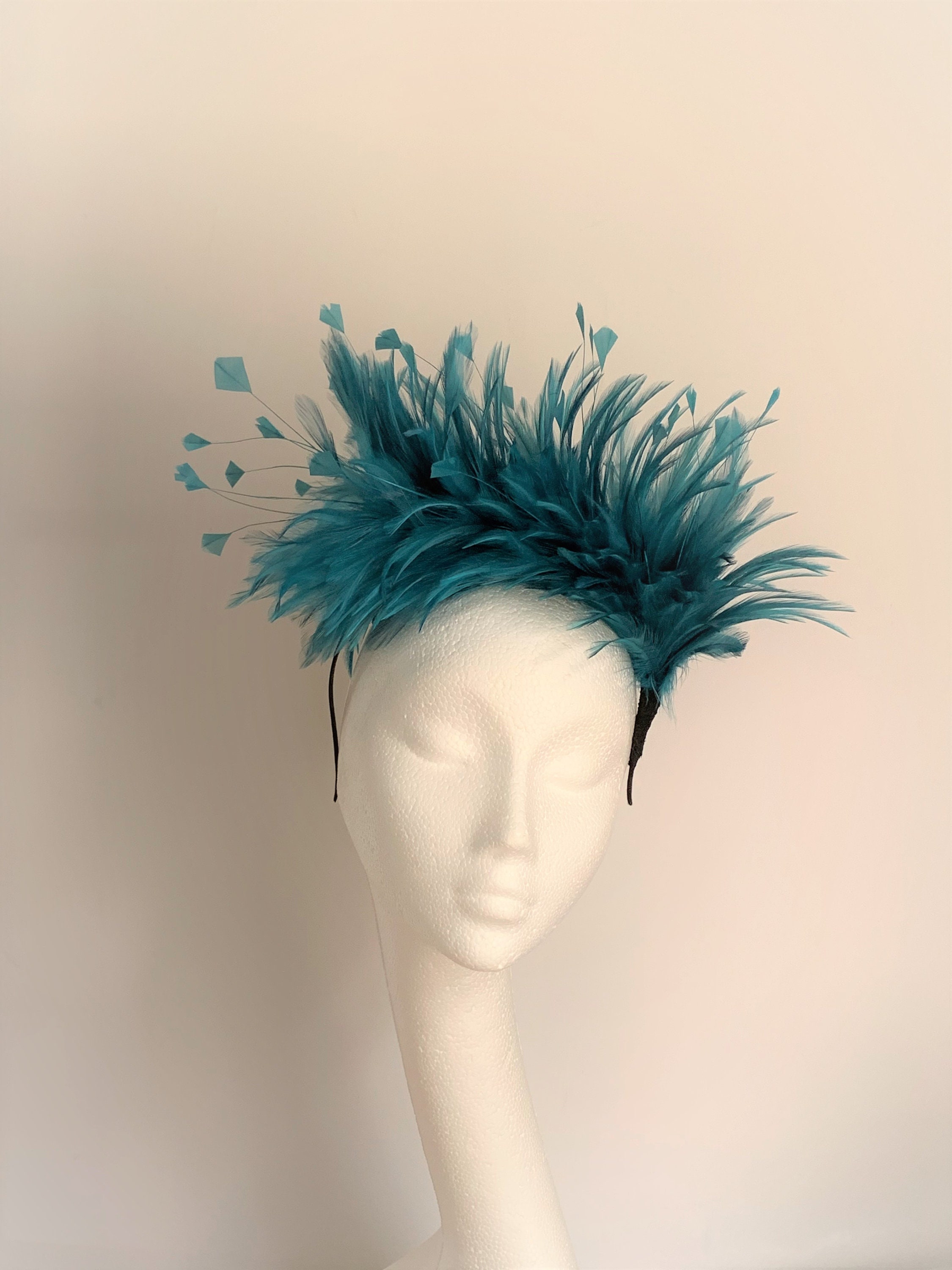 Teal Green Fascinator Teal Green Blue Feather Fascinator - Etsy UK