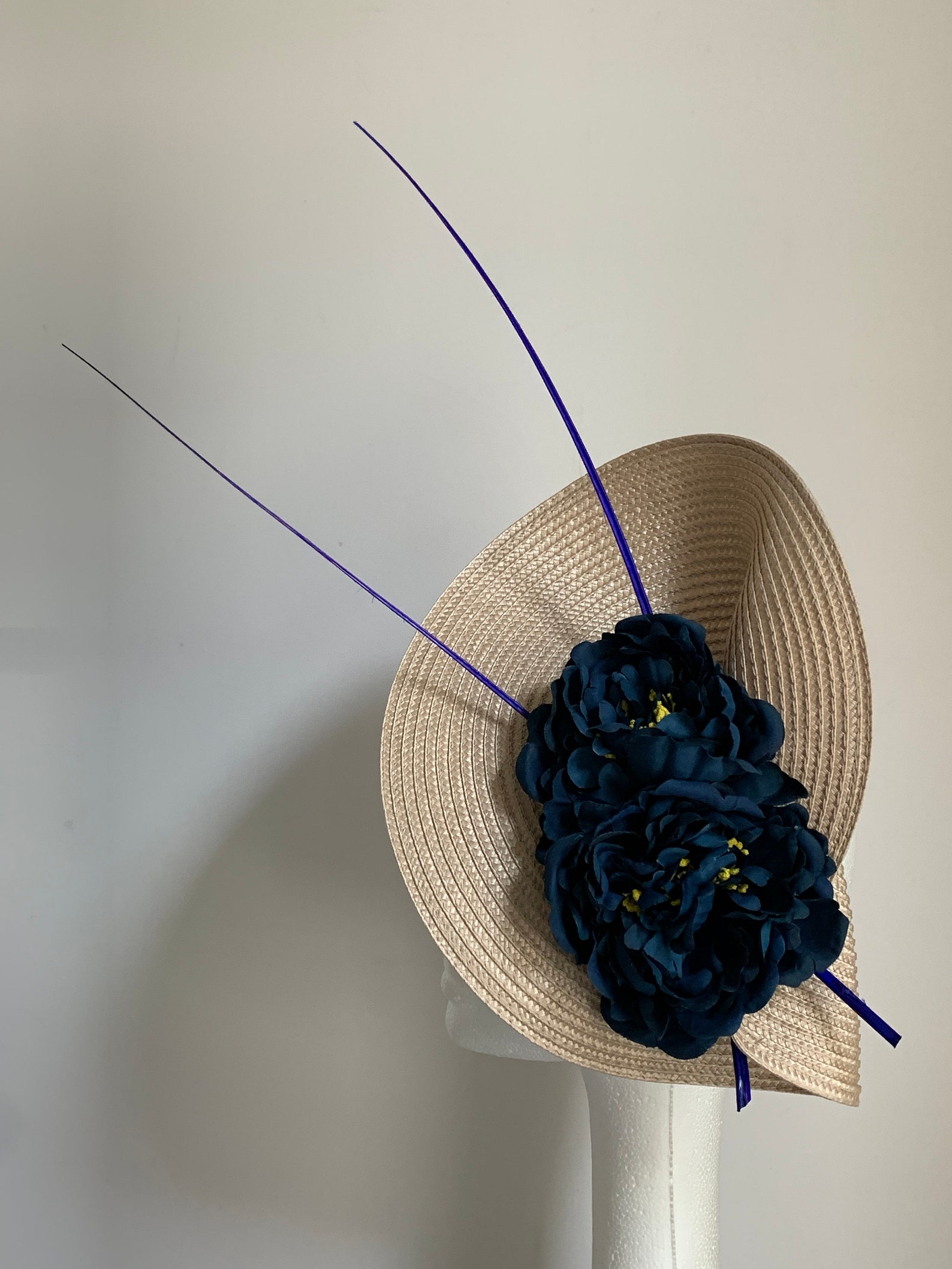 Navy Blue Beige Fascinator Hat, Navy Beige Fascinator Headpiece Wedding ...