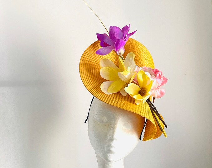 Yellow Fascinator, Yellow Hat, Yellow Ascot Derby Races Hat, Yellow ...