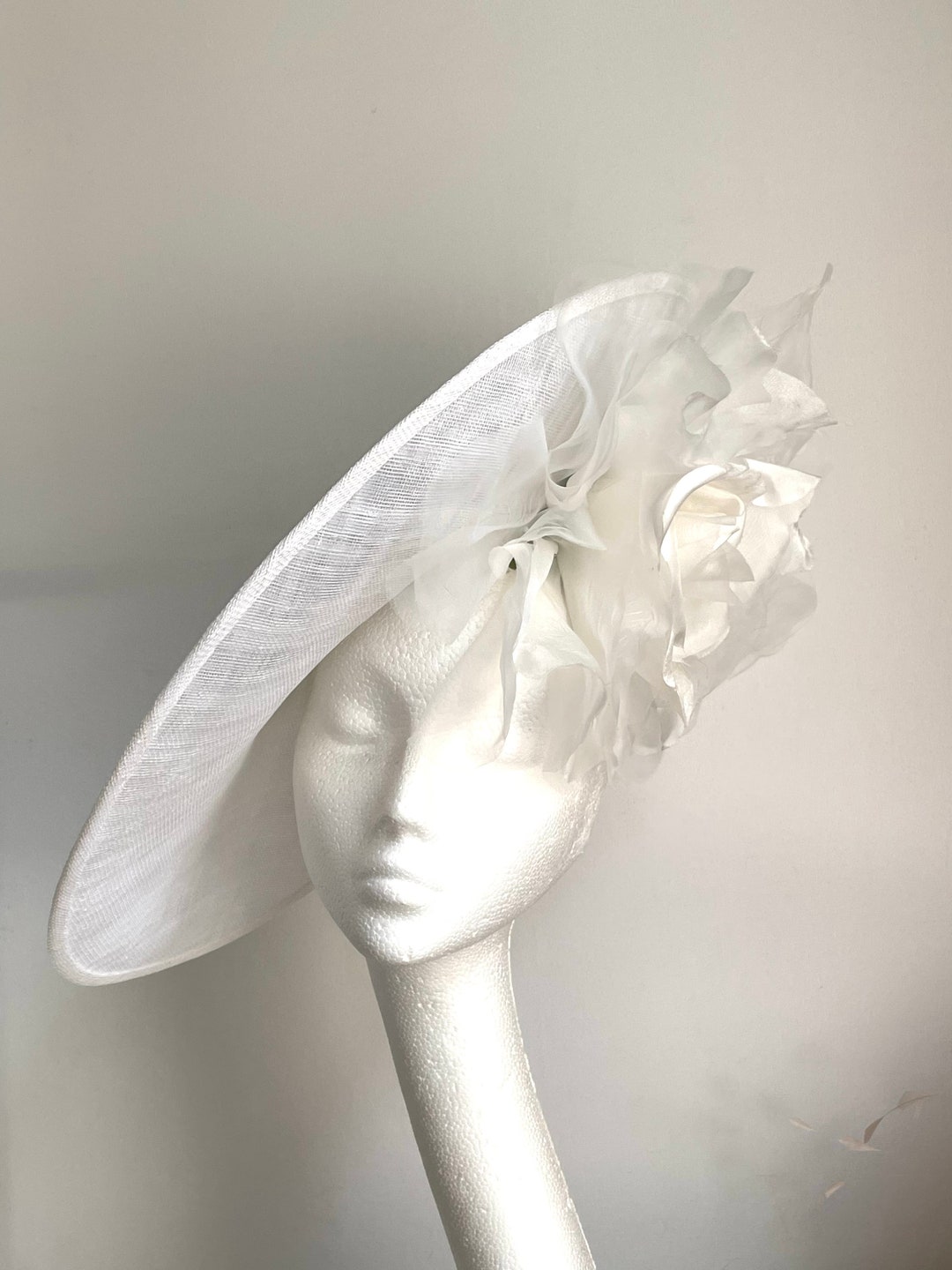 Kentucky Derby Hat, Large White Saucer Disc Hat, White Mother of Bride ...