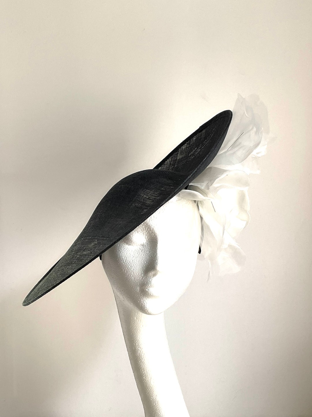 Black Royal Ascot Hat, Giant White and Black Disc Hat, Large Black ...