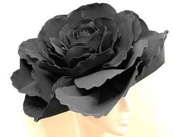 Large Black Flower Hat, Black Mother of Bride Hat, Giant Flower ...