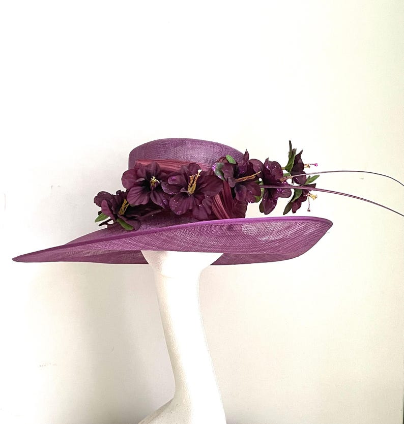 Plum Wide Brim Hat, Violet Mother of the Bride Hat, Plum Wedding Hat ...