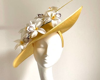 Large Yellow Saucer Hat, Mother of the Bride Hat, Yellow Fascinator ...