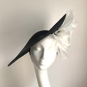 Black Royal Ascot Hat, Giant White and Black Disc Hat, Large Black ...