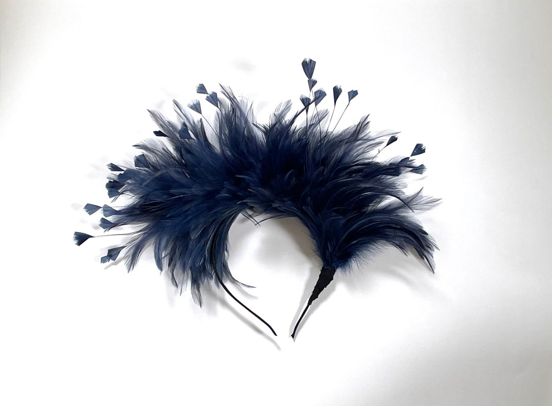 Navy Blue Feather Fascinator, Dark Navy Blue Feather Fascinator Hat ...