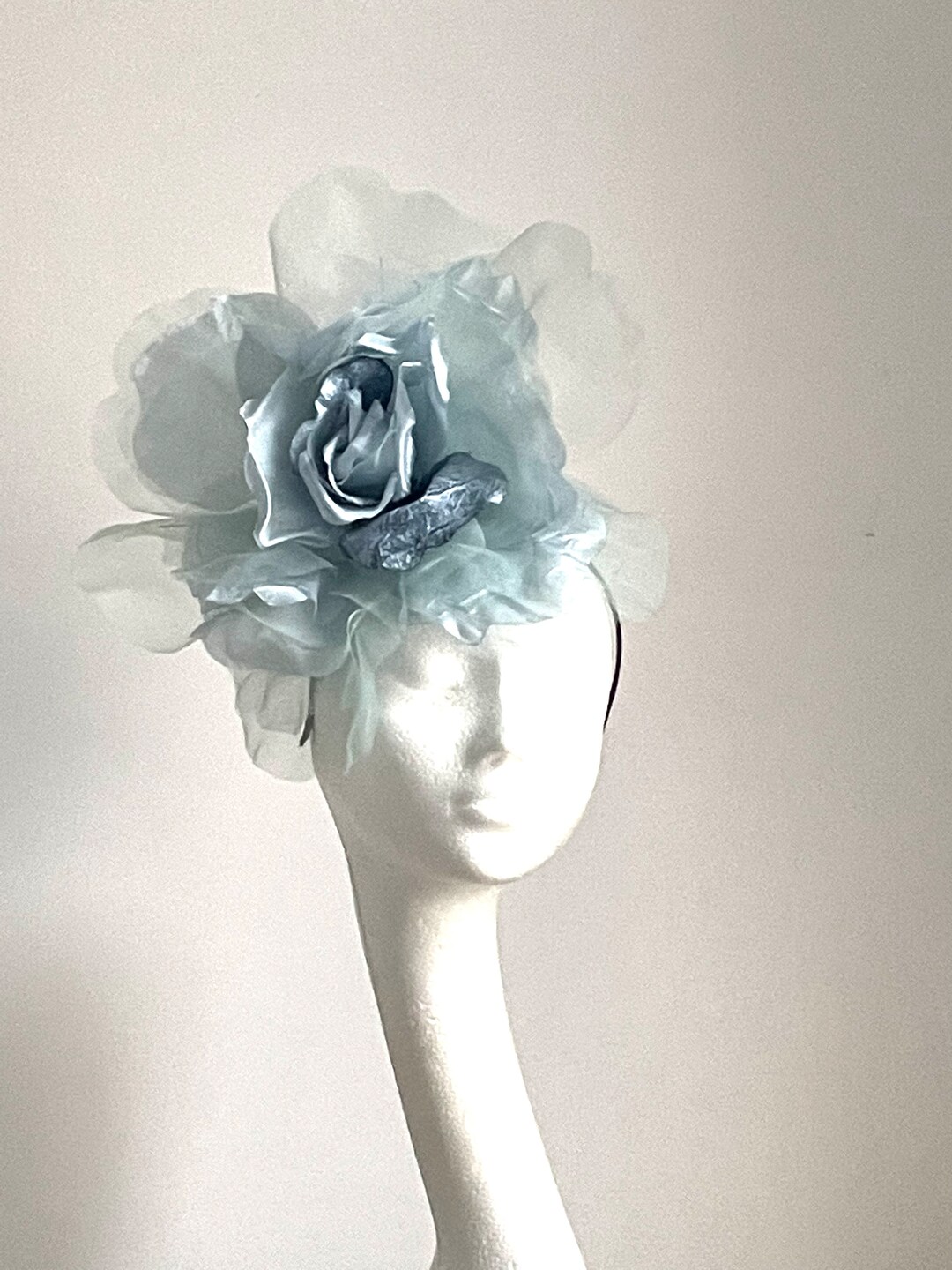 Large Blue Flower Hat, Pale Blue Mother of Bride Hat, Blue Giant Flower ...