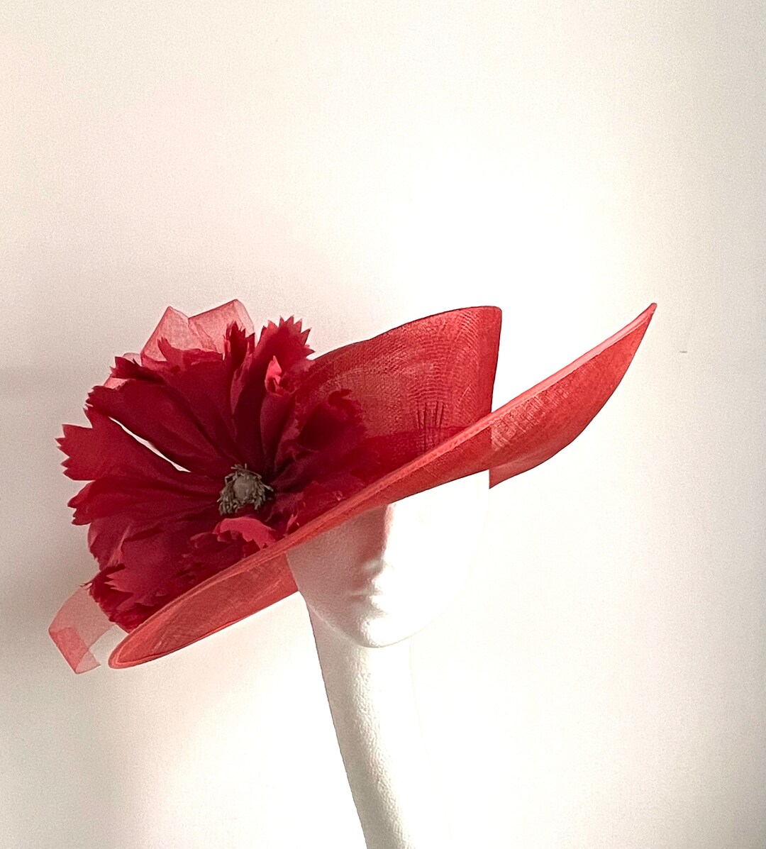 Red Kentucky Derby Hat, Red Fascinator, Red Flower Wedding Hat, Red ...