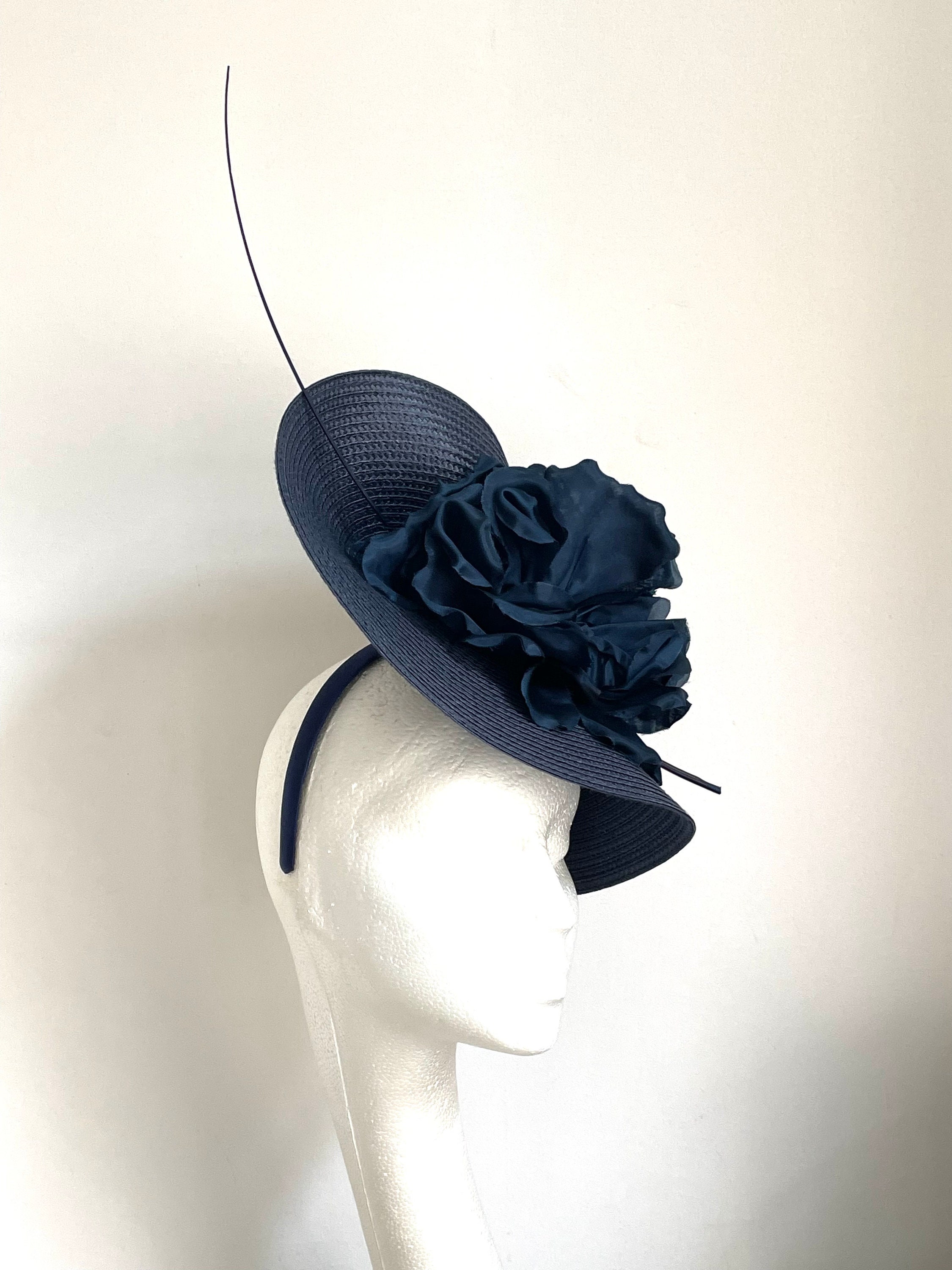 Navy Blue Fascinator, Navy Wedding Hat, Blue Flower Fascinator Hat ...