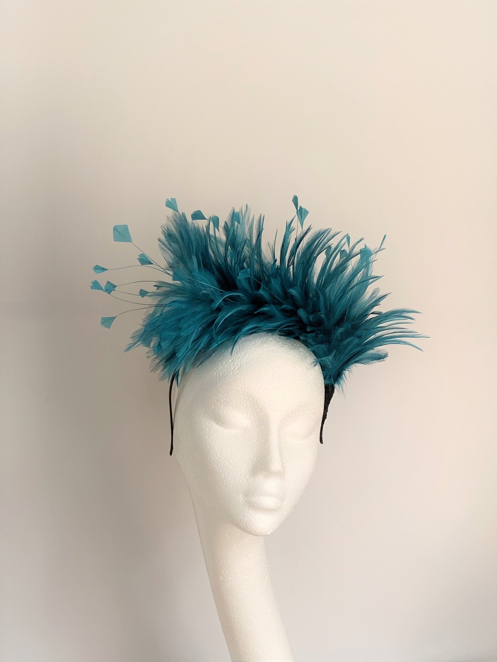 Teal green fascinator teal green blue feather fascinator | Etsy