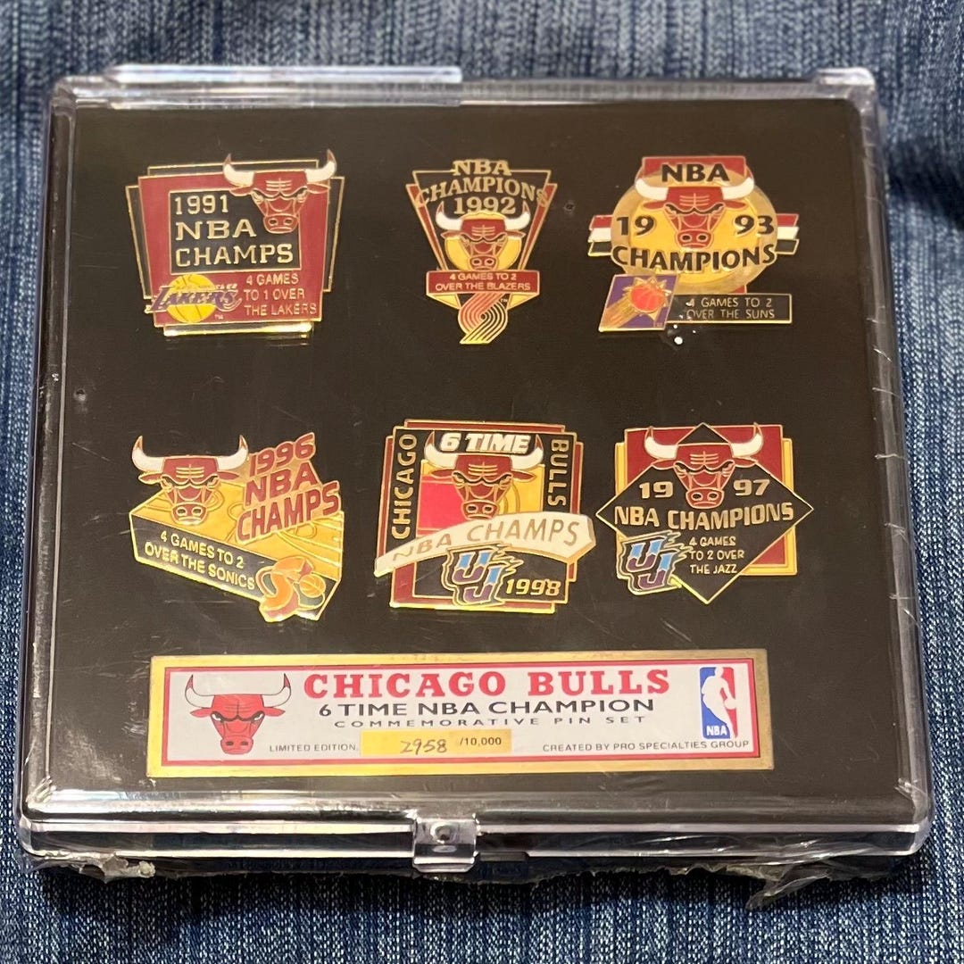 Chicago Bulls 6 Time NBA Champion 1990’s Vintage Pin Set~ Commemorative ...