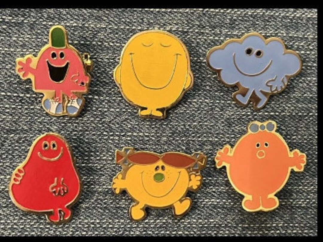 Set of 6 Mr. Men \ Miss Series Brooch Pins by Roger Hargreaves ~ 80's ...