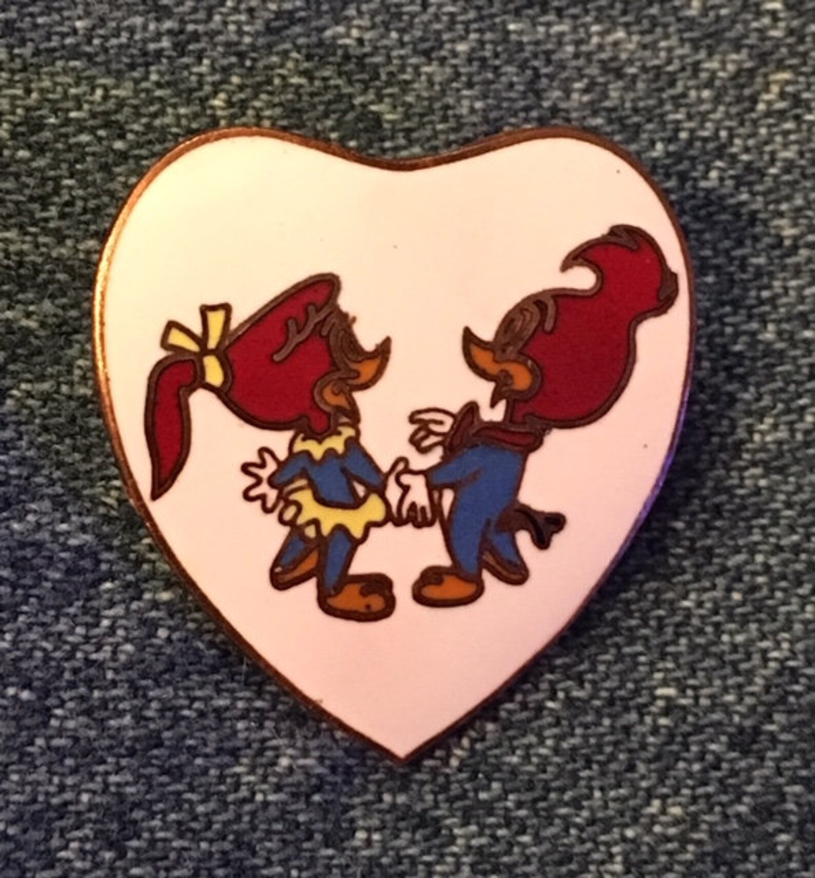 Splinter & Knothead Brooch Pin ~ Heart ~ 1977 Vintage ~ Cartoon ~ Woody ...