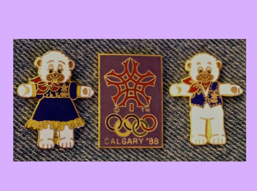 1988 Calgary Olympic Pin Lot of 3 Snowflake and Maple Leaf Logo Purple ...