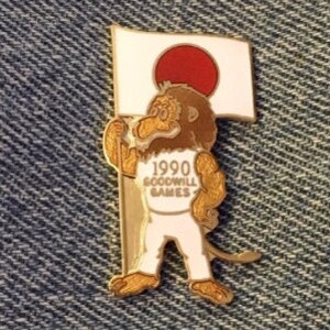Goodwill Games 1990 Pin ~ Mascot Unitus the Lion ~ Flag ~ Japan ~ Plus ...