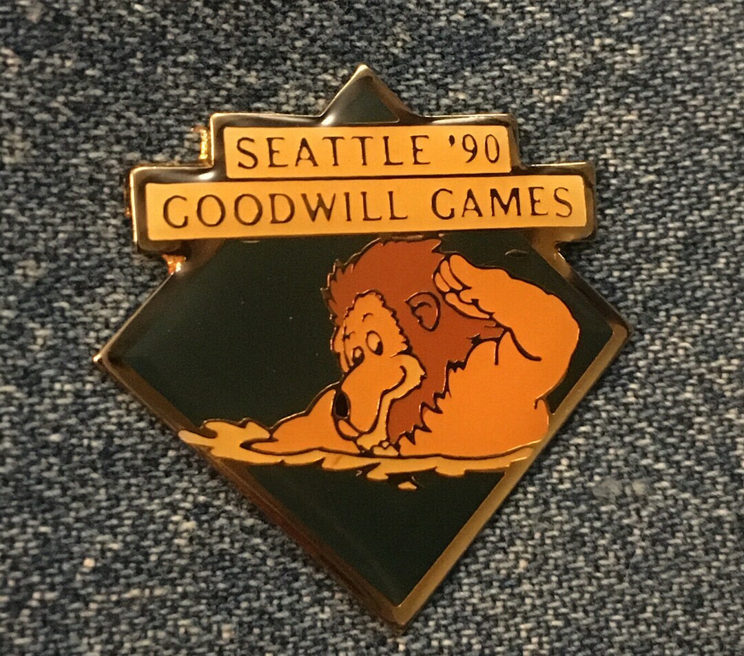 Swimming Lapel Pin ~ 1990 Goodwill Games in Seattle, USA ~ Mascot ...