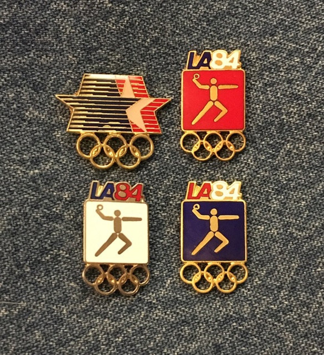 Handball Olympic Pin Badge ~ Set of 4 ~ Pictogram ~ 1984 Los Angeles ...