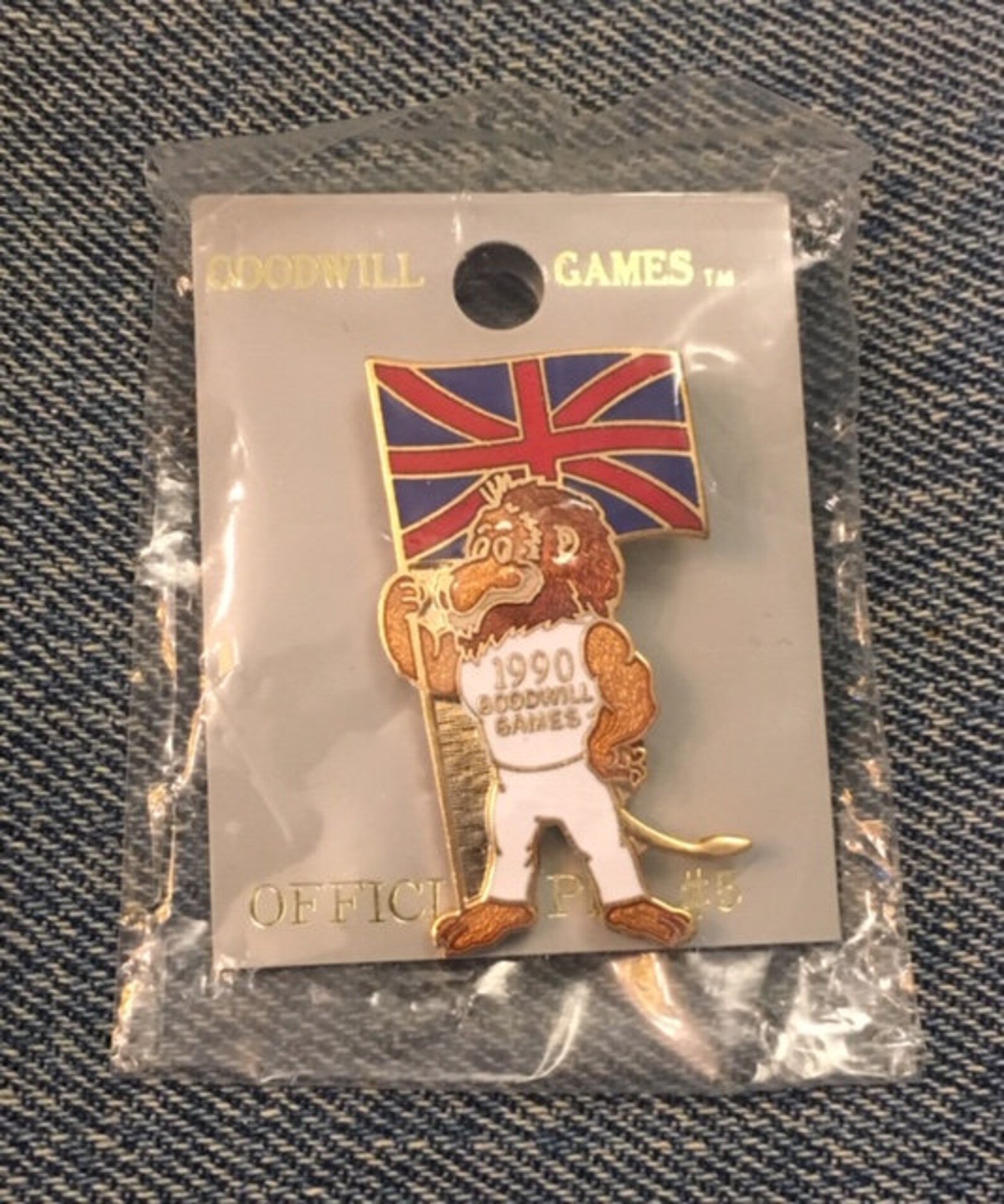Goodwill Games 1990 Pin ~ Mascot Unitus the Lion ~ Flag ~ UK ~ United ...