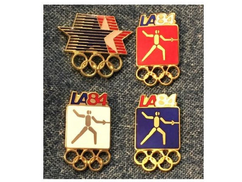 Fencing Olympic Pin Badge Set of 4 Pictogram 1984 Los | Etsy